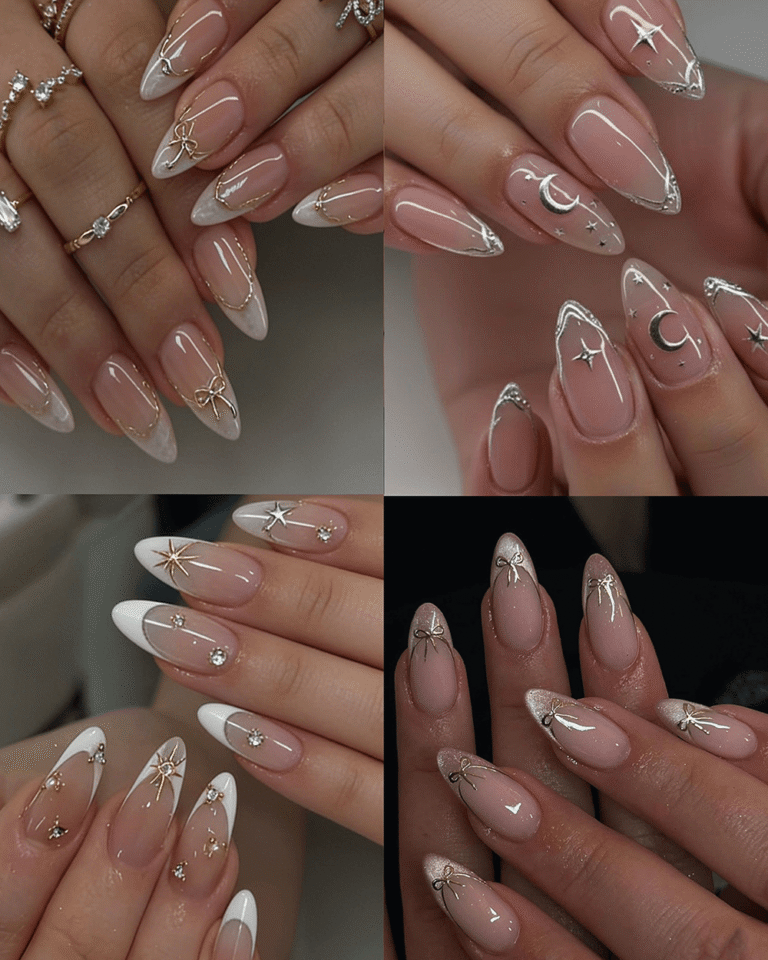 Elegant Bow Star Almond Shape Press Ons for Women