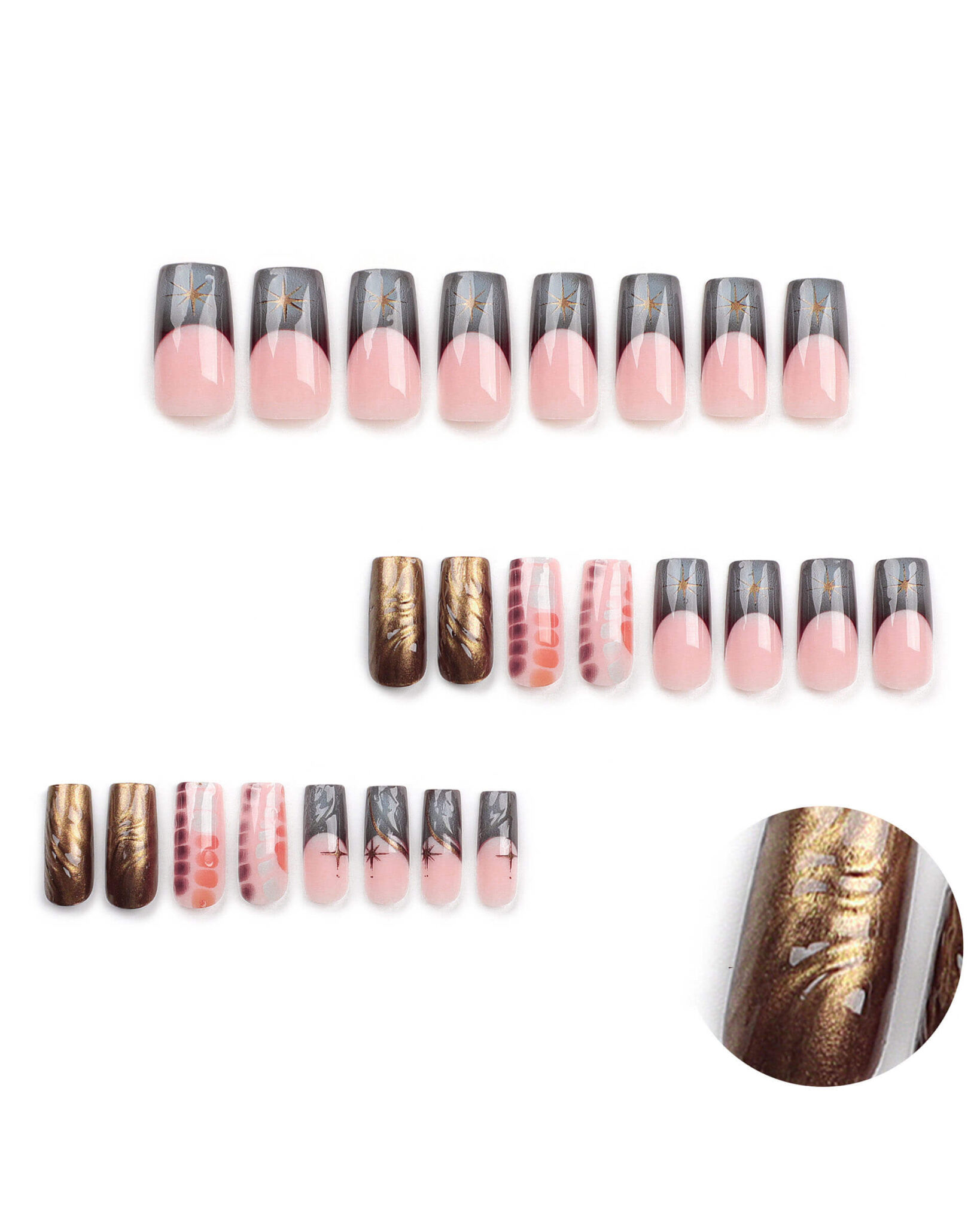 Luxury Starburst 3D French Tip Nails Long