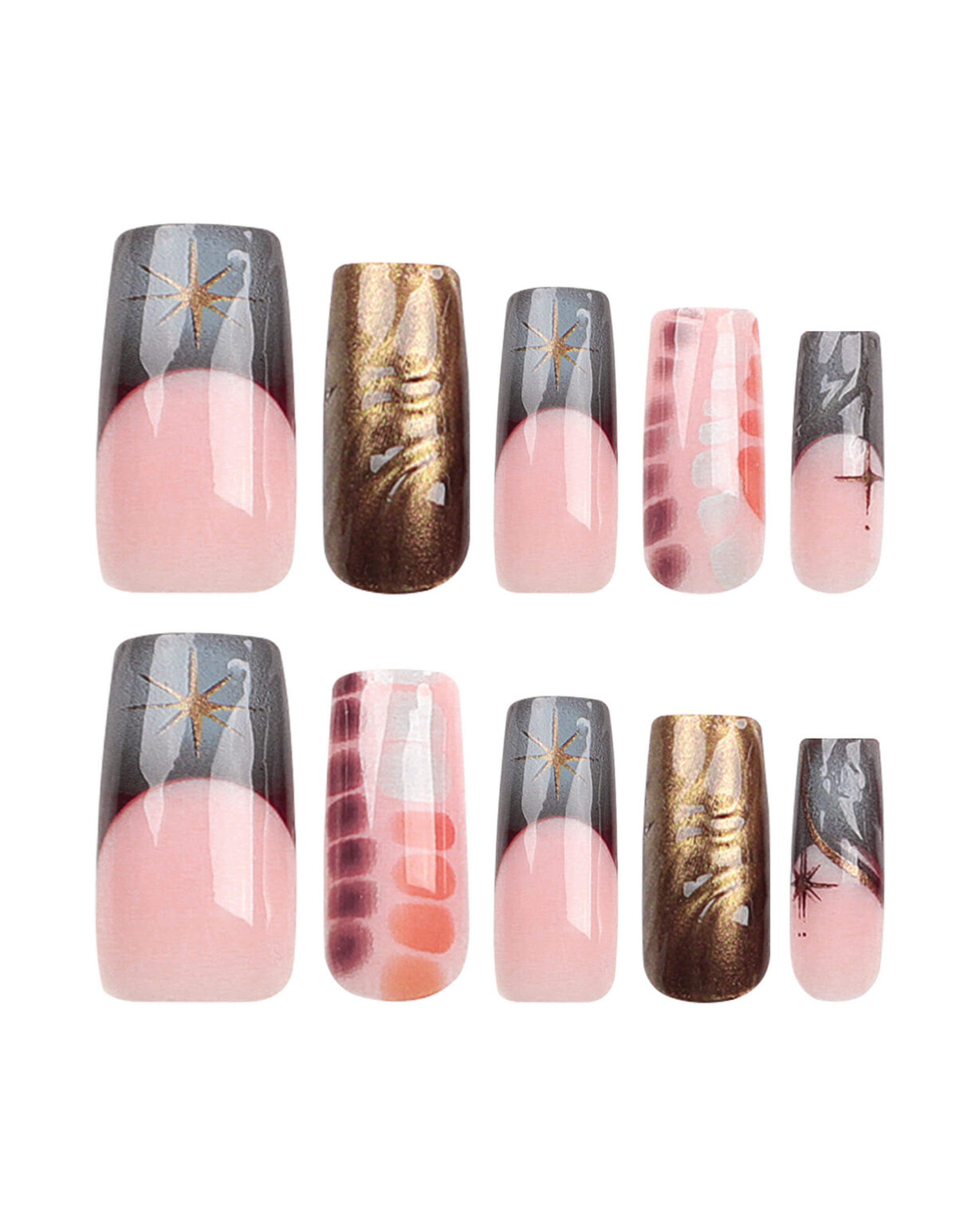 Luxury Starburst 3D French Tip Nails Long